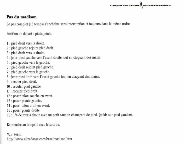 Madison | Fiche de danse country - Cervelle De Country