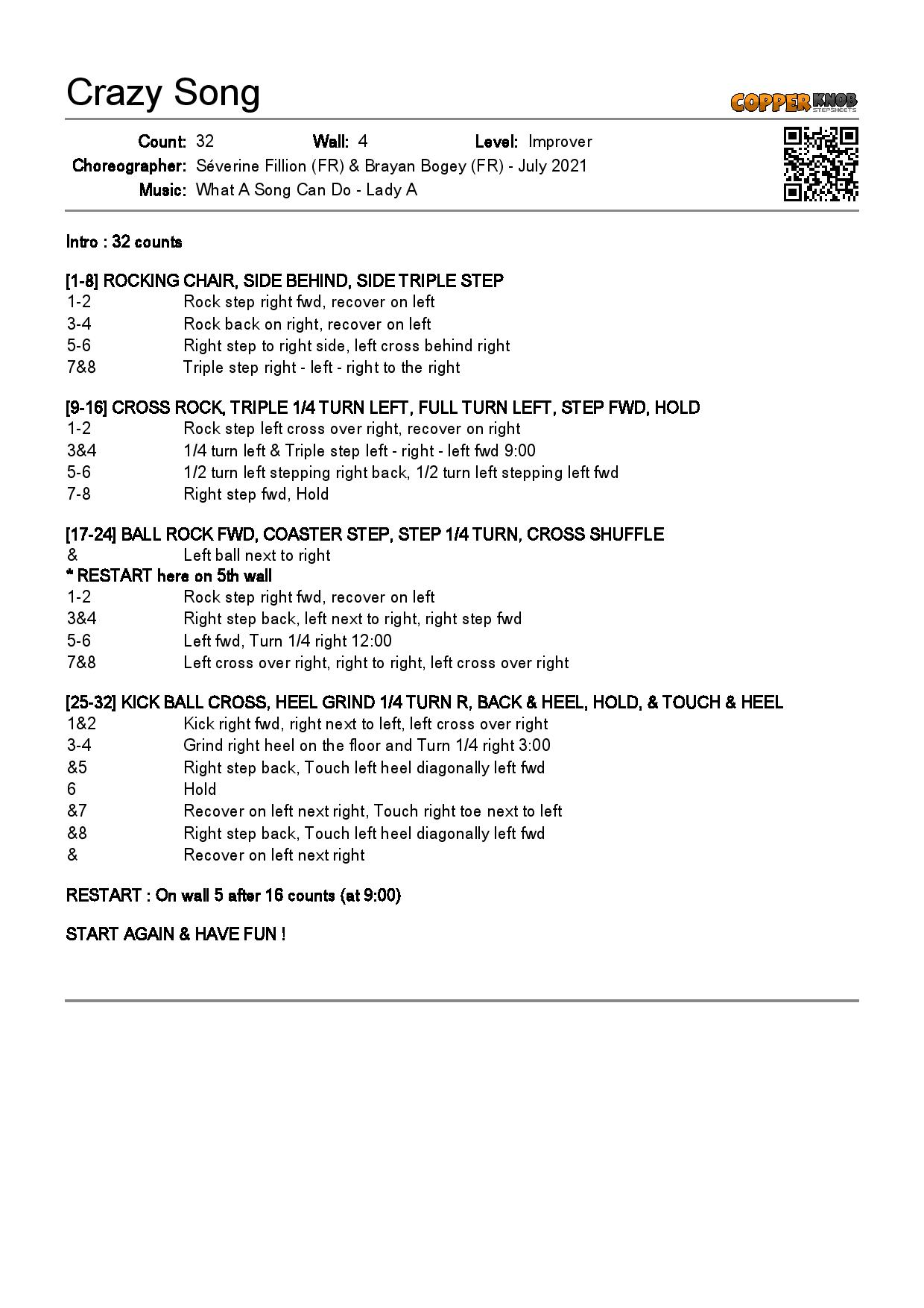 Crazy Song | Fiche de danse country - Cervelle De Country